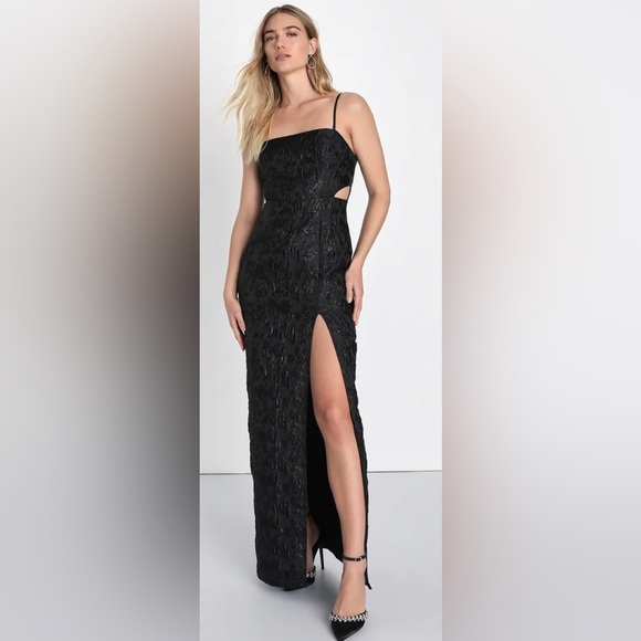 Lulus | Dresses | Lulus Gorgeously Chic Black Floral Jacquard Cutout ...